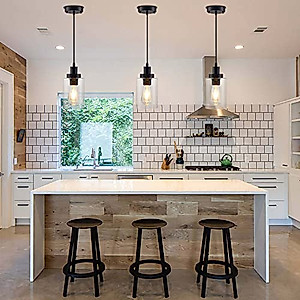 Industrial Pendant Lights, Modern Clear Glass Shade Pendant Lighting, Black Pendant Light Fixtures Ceiling Light, Farmhouse Pendant Lighting for Kitchen Island Hallway Porch Corridor Bedroom, 3-Pack