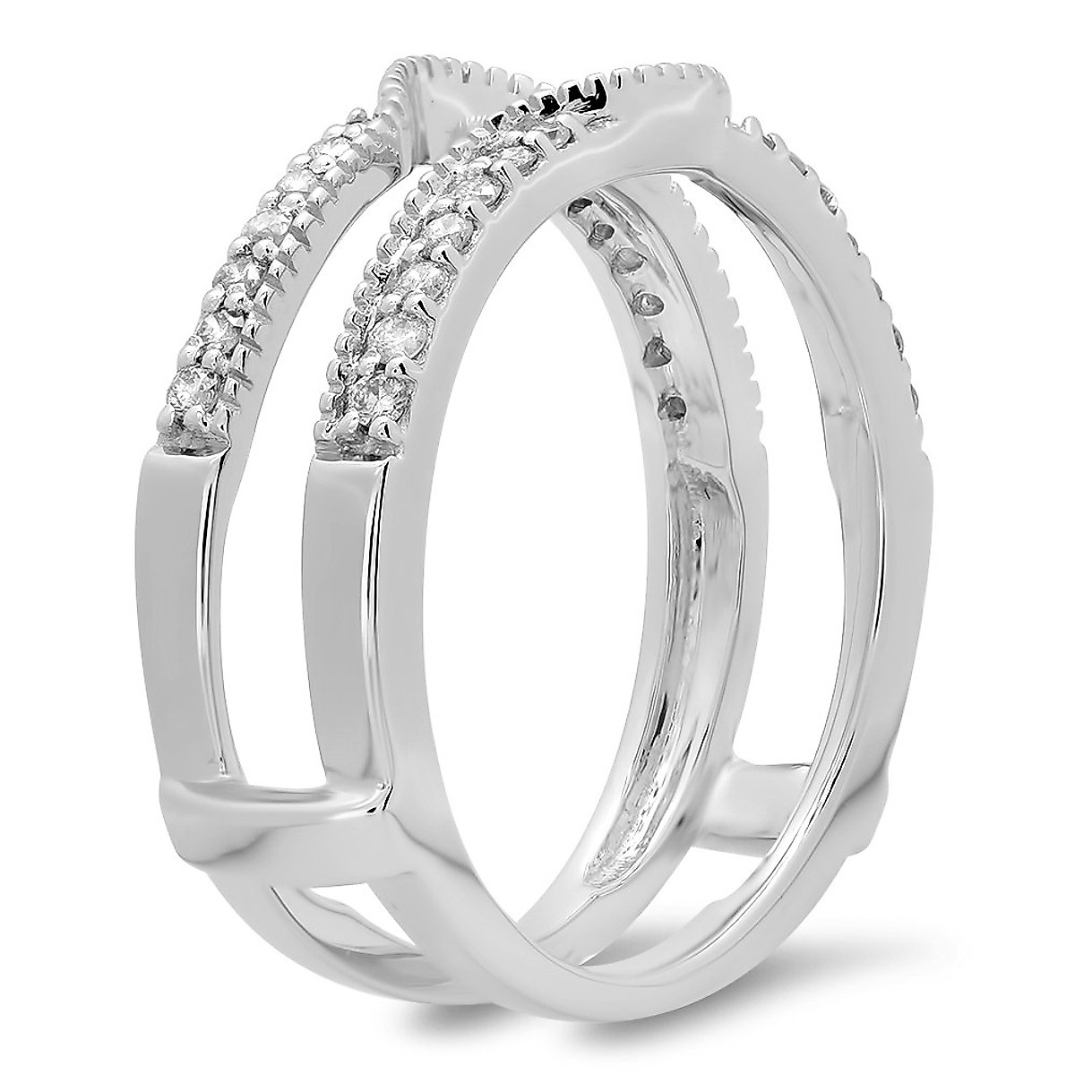 Dazzlingrock Collection 0.25 Carat (ctw) 14K Round Cut Diamond Wedding Enhancer Guard Double Ring 1/4 CT, White Gold, Size 5