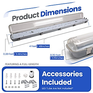 Inara 4ft LED Shop Light Fixture – T8 Vapor Tight IP65 Waterproof Lighting, Clear Cover, Garage, Parking Structures, Freezers, Walkways, Underground Structures, Commercial Grade 120V (1)