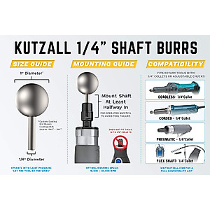 Kutzall Original Sphere Rotary Burr, 1⁄4" Shaft, Coarse - Woodworking Attachment for Bosch, DeWalt, Milwaukee Tools. Abrasive Tungsten Carbide Coating, 1" (25.4mm) Head Diameter, S-1