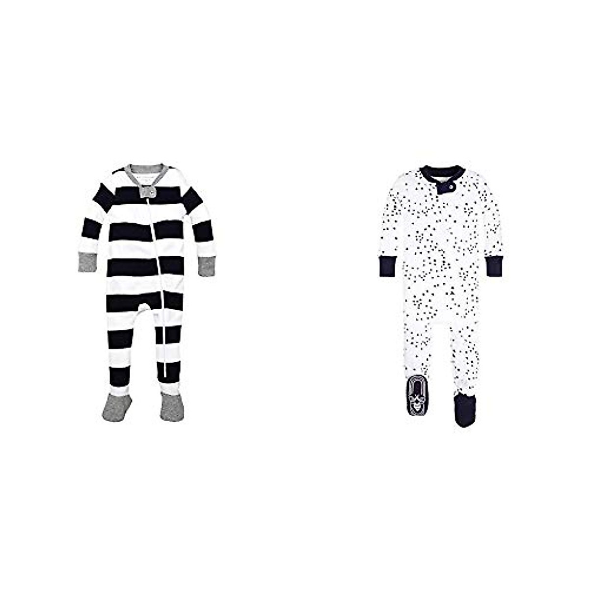 Burt's Bees Baby Baby Boys' 2 Pack Non-Slip Footed Sleeper Pajamas, Midnight Rugby Stripe/Midnight Twinkle Bee, 12 Months