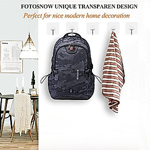 Fotosnow Adhesive Hooks Heavy Duty 15lbs(Max) Transparent Wall Hooks Reusable Seamless Shower Hooks Stick on Hooks for Hanging Bathroom Kitchen Outdoors -10 Pack