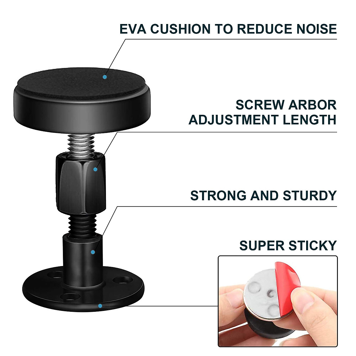 SOLIPECT 4PC Black Headboard Stoppers for Wall，Adjustable Bed Frame Anti-Shake Tool, Stop Headboard Movement, Protect Walls, Easy to Install(30-112mm)