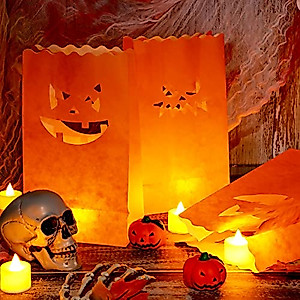 Halloween Luminary Bags Pumpkin Flame Resistant Candle Bag Paper Jack-o'-Lantern Lantern Bags with 3 Silhouettes for Home Garden Wedding Birthday Halloween Theme Party Decoration Supplies (60 Pack)