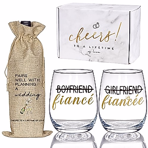 Engagement Gifts for Couples, Boyfriend and Girlfriend Wine Glass and Wine Bag Gift Set, Fiance Fiancee Gift for Him and Her, Bride and Groom Wedding Gifts, Bridal Shower, Engaged Gifts for Newlywed