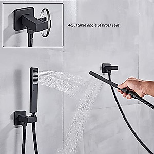 Body Jet Shower System 16 Inch LED Rain Shower Head Faucet with Thermostatic Mixer Valve and 6 Massage Body Sprays and Handheld Shower Combo Set Large Flow(Matte Black)
