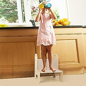 GEMEM Wooden Toddler Step Stool for Kids, Two Step Wooden Toddler Step Stool with Handles and Bonus Non-Slip Pads, Safety Children's Stool Use for Kitchen, Bathroom & Potty Training Dual Height