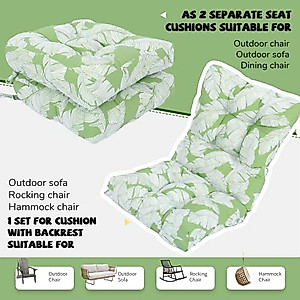 RACLVAY Outdoor Chair Cushions, Outdoor Cushions 19x19 inch, Patio Chair Cushions Seat Pads, Indoor Full-Length Ties for Non-Slip Support, Plump Filling, Premium Thick Fiber, Set of 2, Green