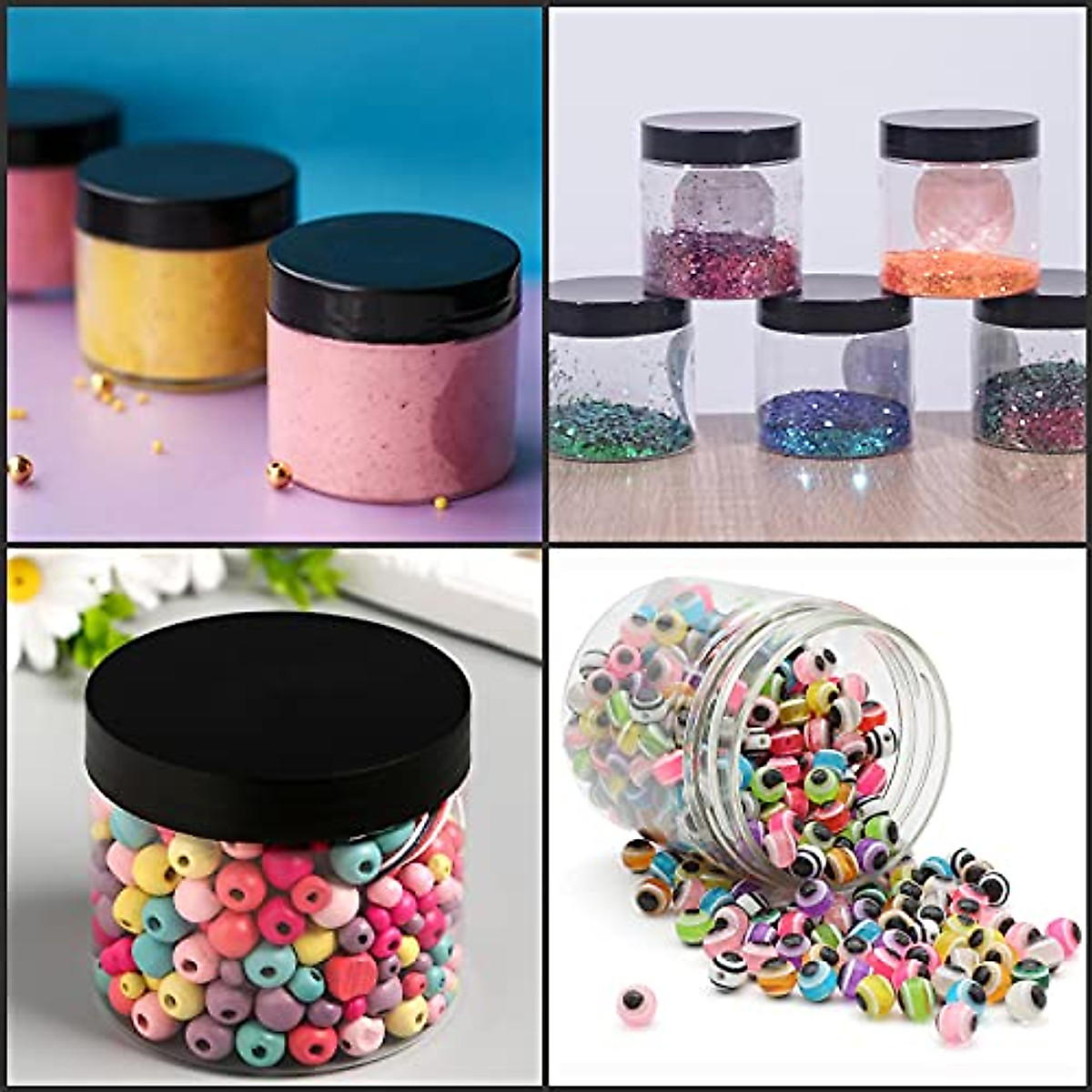 DIKNAAM 68 Pack 2 OZ Clear Plastic Jars with Lids, Empty Slime Storage Containers, BPA-free, Plastic Round Storage Jars for Slime, Cream, Cosmetic, Paint and Glitter