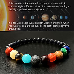 ATIMIGO 2 Pack Solar System Bracelet 7 Chakras Healing Natural Stone Bracelets for Women Men Stress Relief Yoga Beads Elastic Bracelet Bangle
