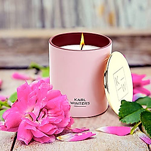 Parisian Rose Candle | Luxury Candle for Home | Rose Floral Scent | High End Candle Made With Premium Rose Oils | Matte Pink 8 oz. Jar | Gold Lid | Karl Winters Co (Rose + Gold)