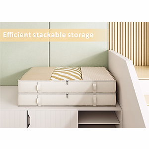 Vailando Under Bed Storage Containers, Underbed Storage Bins with 6 Inches Tall, Clothes Storage Box with Sturdy Handles and Sidewalls, Beige, 2-Pack