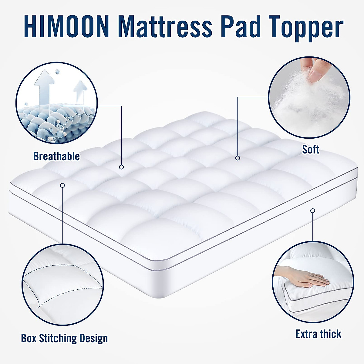 HIMOON Twin Size Mattress Pad Topper - Extra Thick Mattress Protector Pillow Top with 21" Deep Pocket for 8-24 inches Mattress, Snow Down Alternative Fill for 39 * 75 Inch Size Bed.