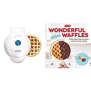 Dash DMW001WH Machine Mini waffle maker, 4 inch, White & DCB001MW Wonderful Mini Waffles Recipe Book with Gluten, Vegan, Paleo, Dairy + Nut Free Options, Over 80+ Easy to Follow Guides, Cookbook