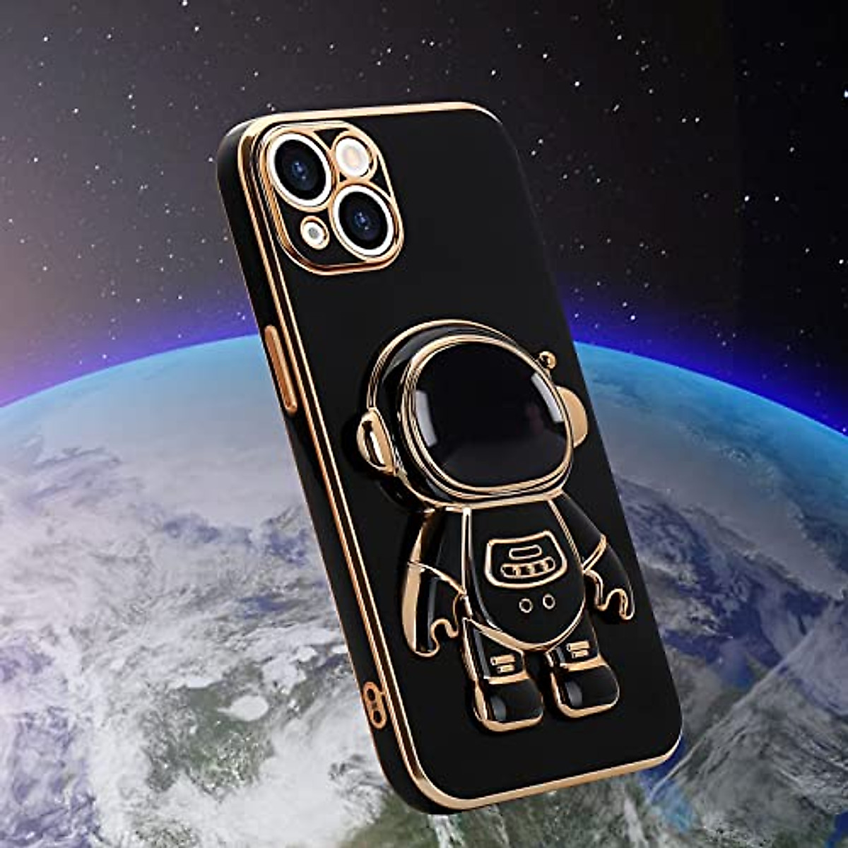 Pepmune Compatible with iPhone 13 Case Cute 3D Astronaut Stand Design Camera Protection Shockproof Soft Back Cover for Apple iPhone 13 Phone Case Black