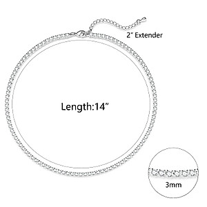 Zeffy Tennis Necklace for Women 18K Silver Plated Rhinestone Choker Necklaces Dainty Zirconia Cut Faux Diamond chain Wedding Jewelry for Women