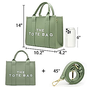 Women's The Tote Bag, PU Leather Tote Bag, Shoulder, Crossbody or Handle Bag for Work, School (10.2X4.2X8.5in) (Light green)