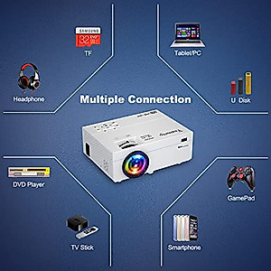 Ysametp Mini Projector, 1080P Full HD Supported 180” Screen Video Projector, 11000Lux Home Theater Movie Projector Compatible with TV Stick HDMI VGA USB AV PC TF Android/iPhone