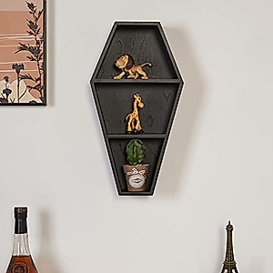 Ytlandy Coffin Bookshelf Halloween Gothic Room Decor Floating Shelves Witchy Crystal Shelf Black Floating Wooden Shelf for Wall or Table Top Coffin Tray Halloween Creepy Goth Home Decor