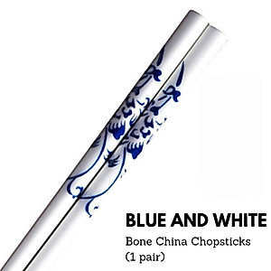 LeBlue 1 Pair Blue and White Bone China Chinese Reusable Dishwasher Safe Chopstick GIFT SET