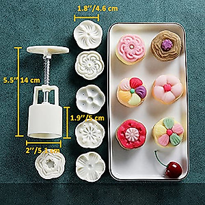 Mooncake Molds Set, Mid-Autumn Festival Hand-Pressure Moon Cake maker 6 pcs for baking, DIY Hand Press Cookie Stamps Pastry Tool(1 Mold, 6 Stamps). (50G)