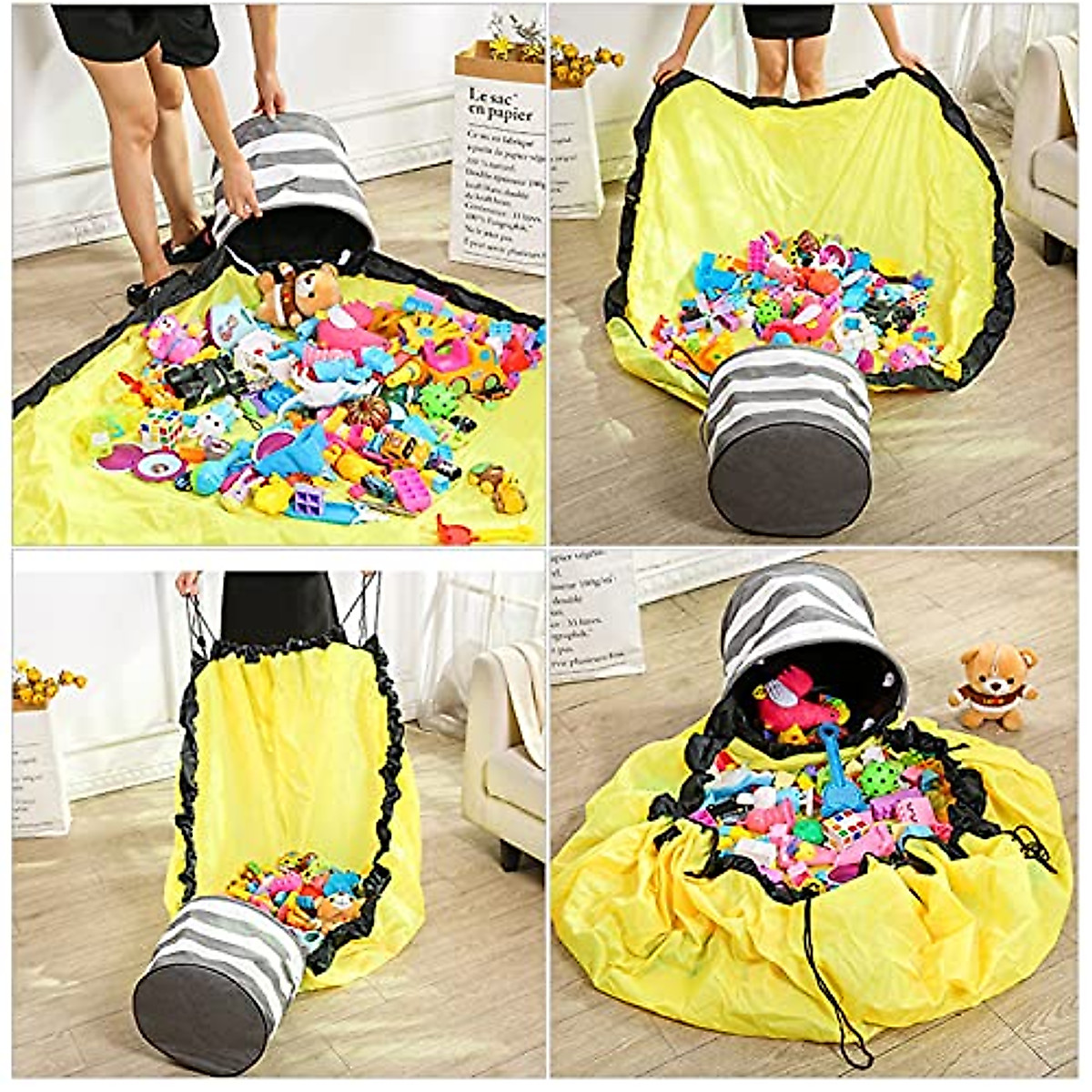 2-in-1Toy Storage Basket with Large Play Mat,Large Blanket Toys Chest Case Bag Kids Room Drawstring Bins Box Floor Activity Buckets