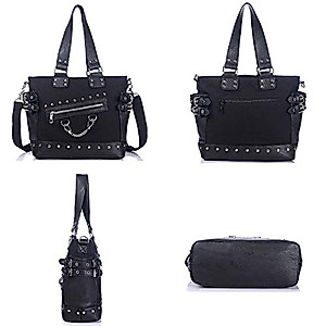 RainboSee Women Punk Rivet Handbag Purse Canvas Tote Shoulder Crossbody Bag Large Capacity Satchel Black