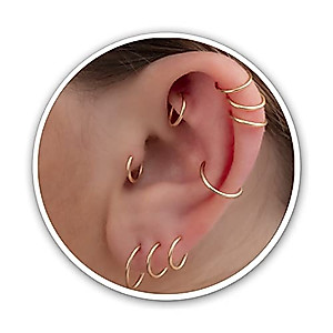 Small Gold Tragus Huggie Hoop Earrings for Women Cartilage Nose Helix Tragus Rook Piercing(Gold, 8mm 18 gauge / 1 pair)