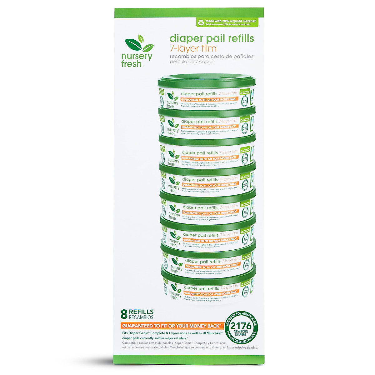 Nursery Fresh Refill for Diaper Genie and Munchkin® Diaper Pails, 2,176 Count, 8 Pack