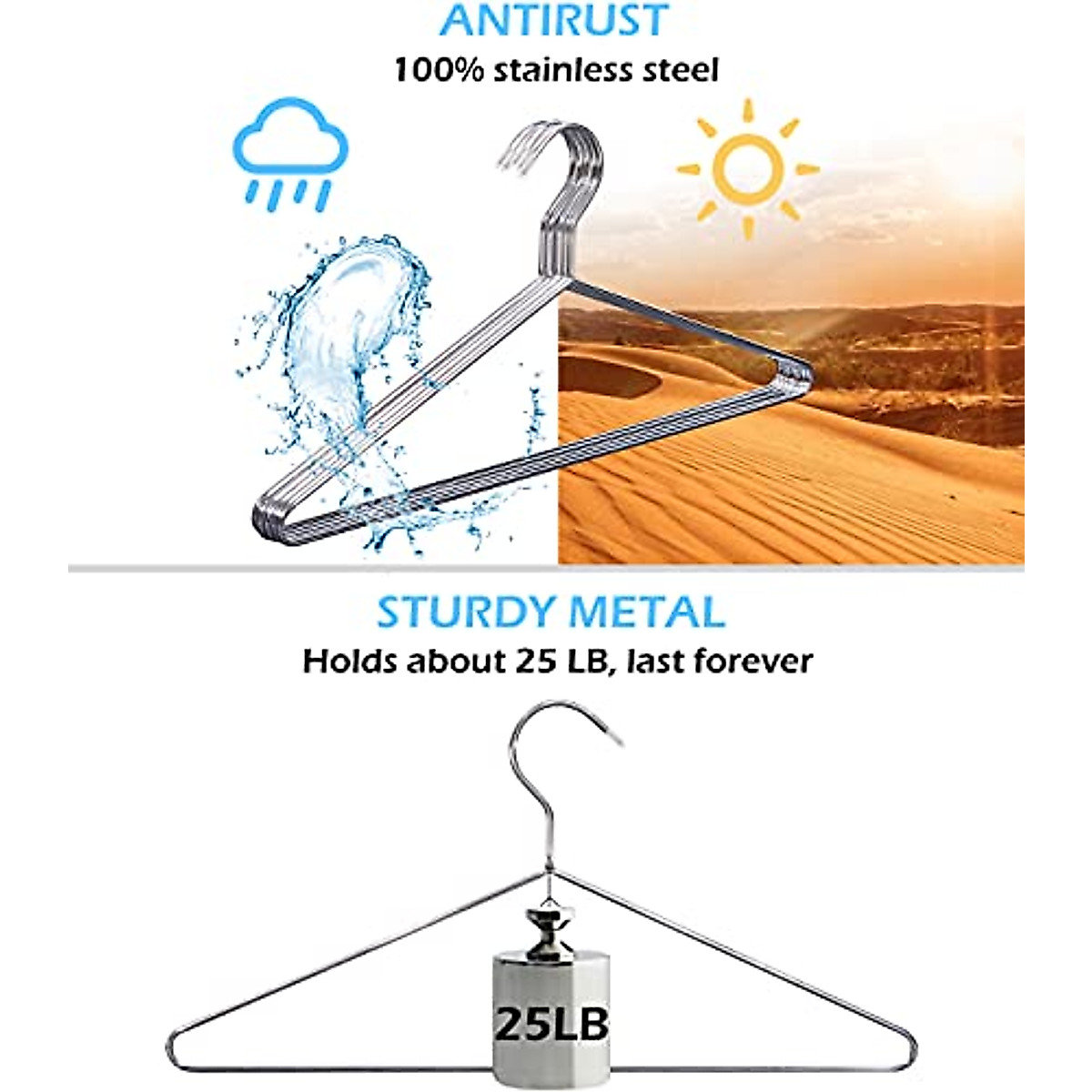 MISSLO 20 Pack Metal Hangers Heavy Duty Stainless Steel Hangers for Clothes Closet Coat Clothing Suit Shirt, 16.4 Inch