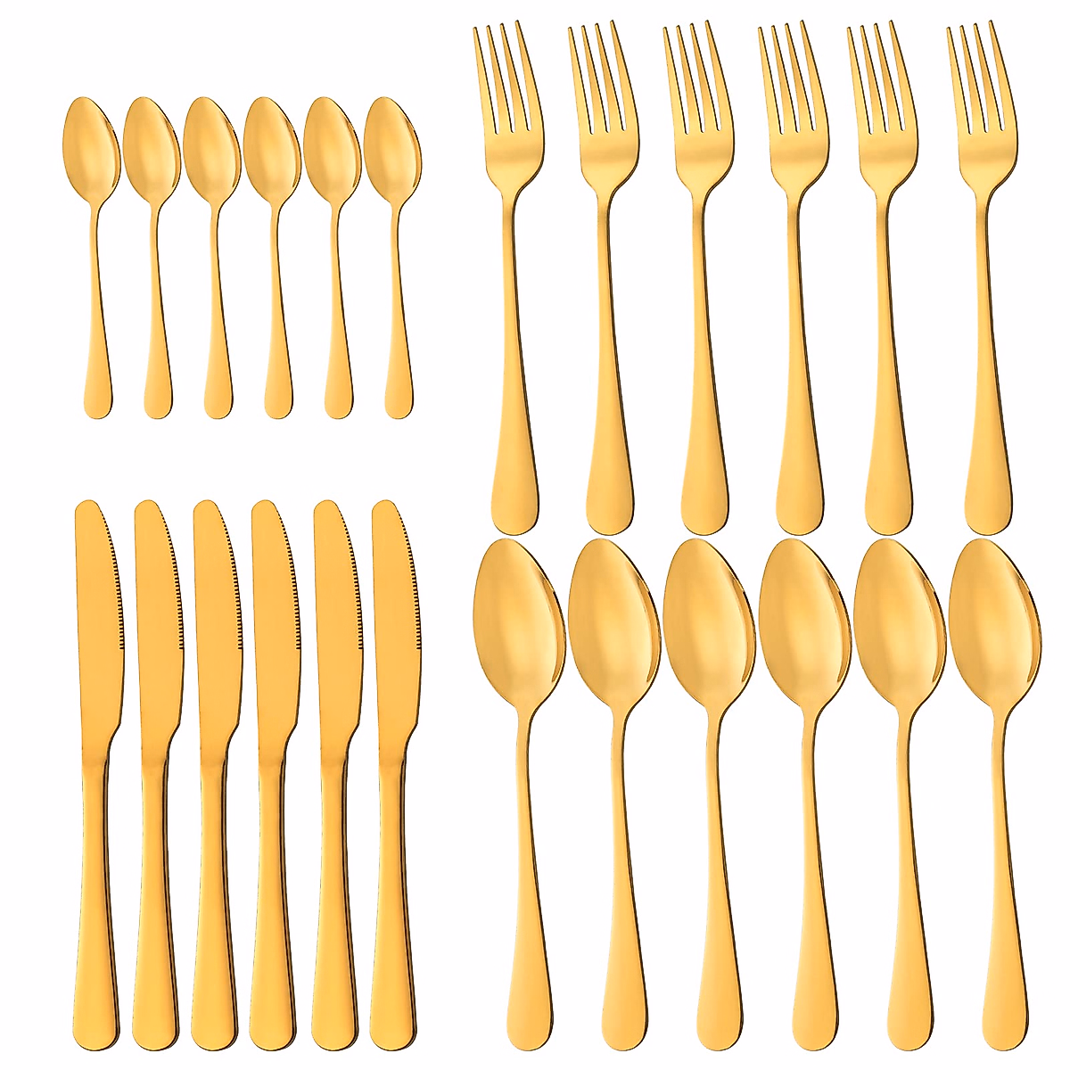 Dicunoy 24 PCS Gold Silverware Set, Gold Forks and Spoons, Stainless Steel Gold Plated Cutlery Utensils with Storage Case for Wedding Festival Christmas Party Dinner Table, Service of 6