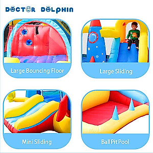 Doctor Dolphin Inflatable Rocket Bounce House with Blower,Inflatable Bouncy House for Kids Outdoor,Toddle Jumping Bounce House with Slide for Backyard Party