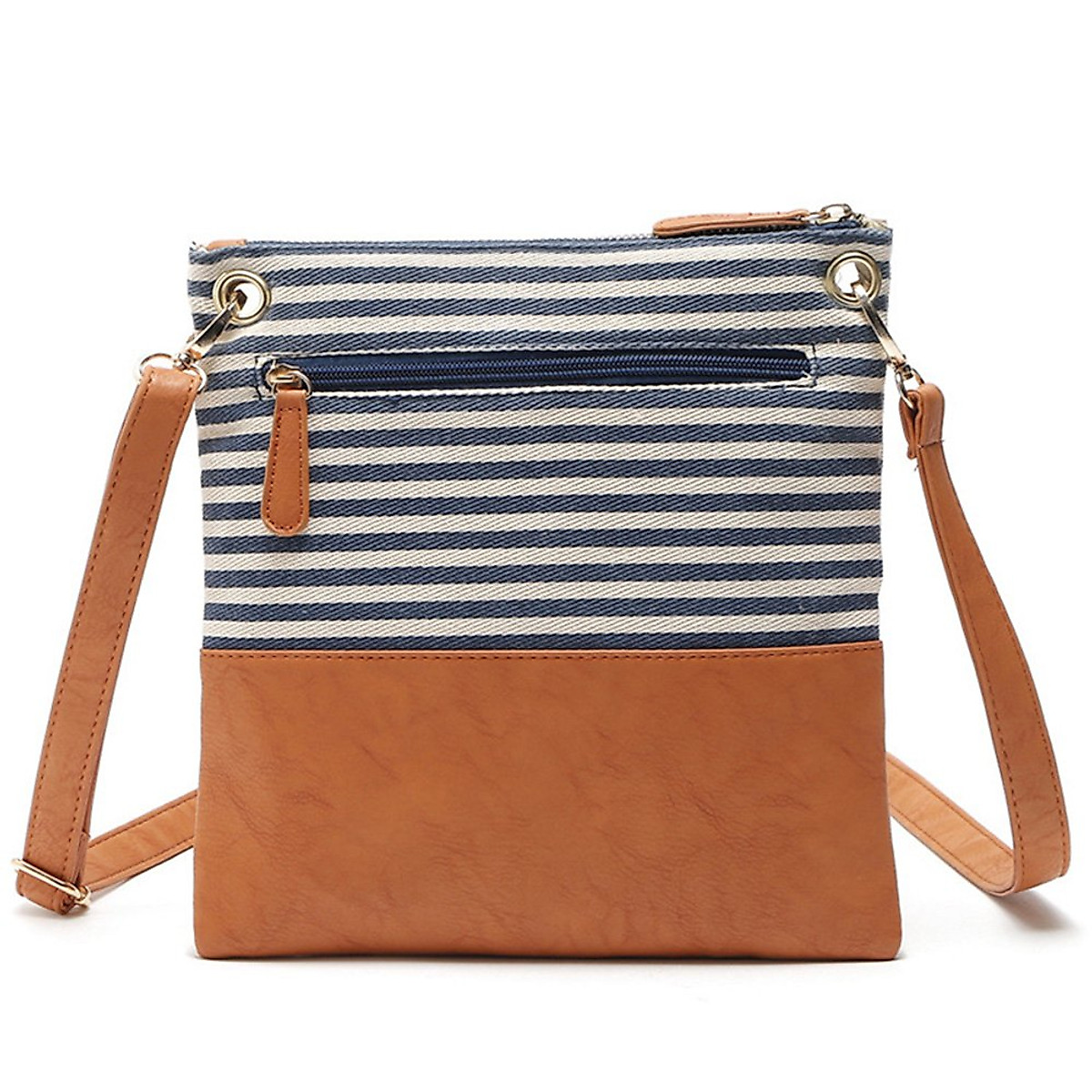 Duketea Stripe Medium Crossbody Purse, Canvas + Faux Leather, Blue, Size Medium
