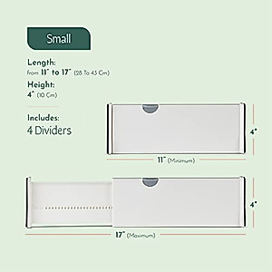 Adjustable Drawer Dividers, [4 Pack] Adjusting Length from 11 Inch - 17 Inch. Tall Drawer Organizers for Clothes, Locks in Place, Use for Bedrooms, Bathroom, Kitchen & Office Organization and Storage.