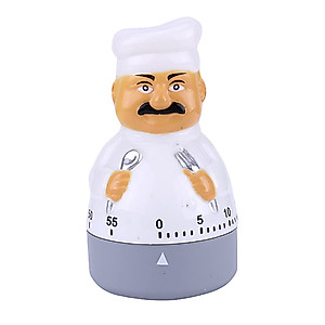 FRCOLOR Kitchen Timer, Cooking Timer 60 Minutes Manual Timer Chef Shaped Loud Alarm Clock Reminder Counter for Kitchen White