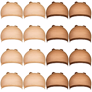 Teenitor 16 Pack Nylon Wig Caps, 8 Pack Brown Stocking Caps & 8 Pack Beige Wigs Caps