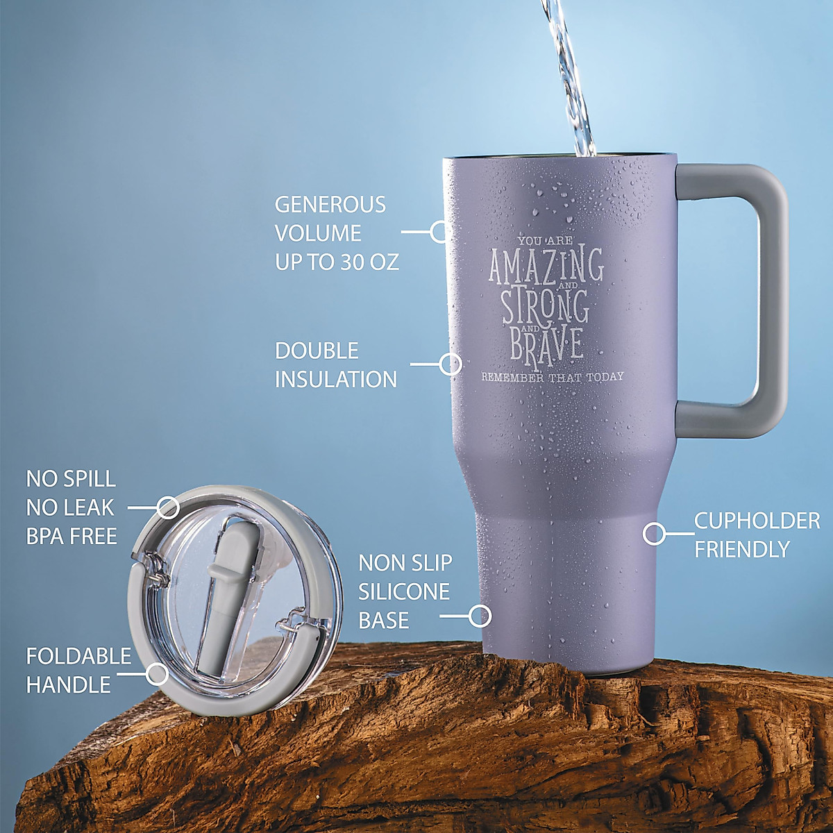 DIVERSEBEE 30 oz Insulated Stainless Steel Tumbler with Lid, Inspirational Birthday Thank You Gifts for Women, Mom, Wife, Girlfriend, Teacher, Her, Nurses, Best Friend, Travel Mug (Cloud)