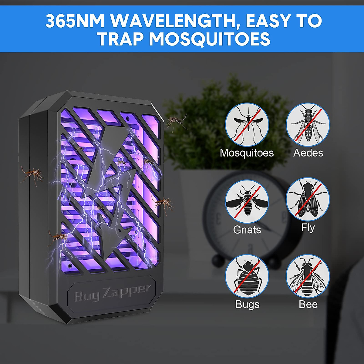 Qualirey 4 Pcs Electric Bug Zappers Plug in Portable Indoor Home Mosquito Zapper Insect and Fly Killers for Removing Mosquitos Insects Files Gnats Bugs Moths(Black)