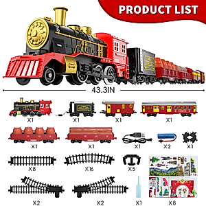 Lucky Doug Train Set Toys for Kids, Christmas Train Sets Toys for Kids W/Smokes, Light & Sound Include 6 Car and 28 Tracks, Christmas Train Set Toys Birthday Gifts for 3 4 5 6 Year Old Boys Girls