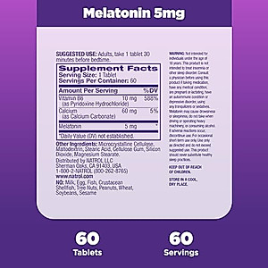 Natrol Melatonin 5 mg, Dietary Supplement for Restful Sleep, Sleep Supplements for Adults, 60 Melatonin Tablets, 60 Day Supply