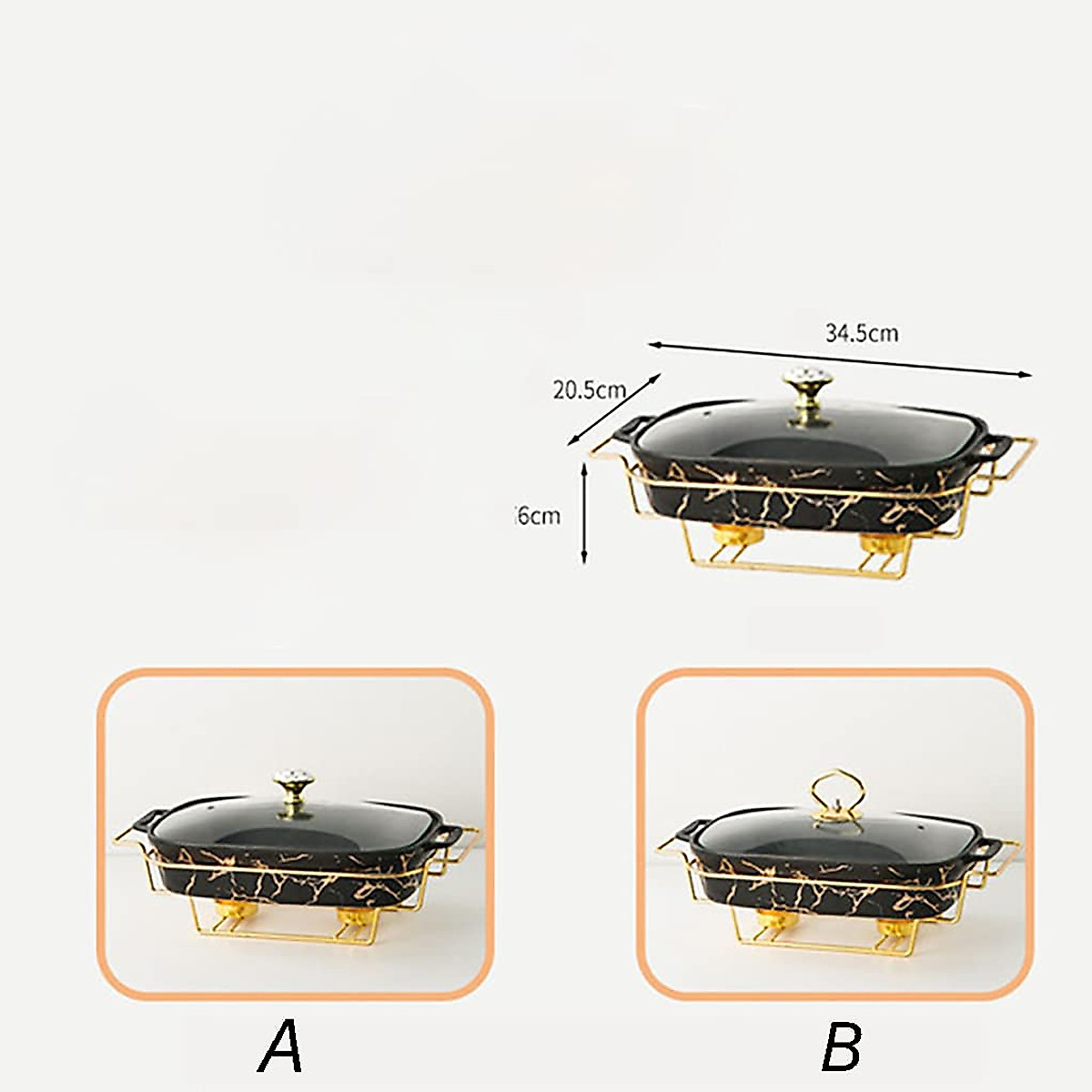 WCCCW Ceramics Chafing Dish Buffet Set, Marble Finish Chafing Dish, Rectangular Chafers for Buffet/Weddings/Parties/Banquets/Catering Events,Black,B