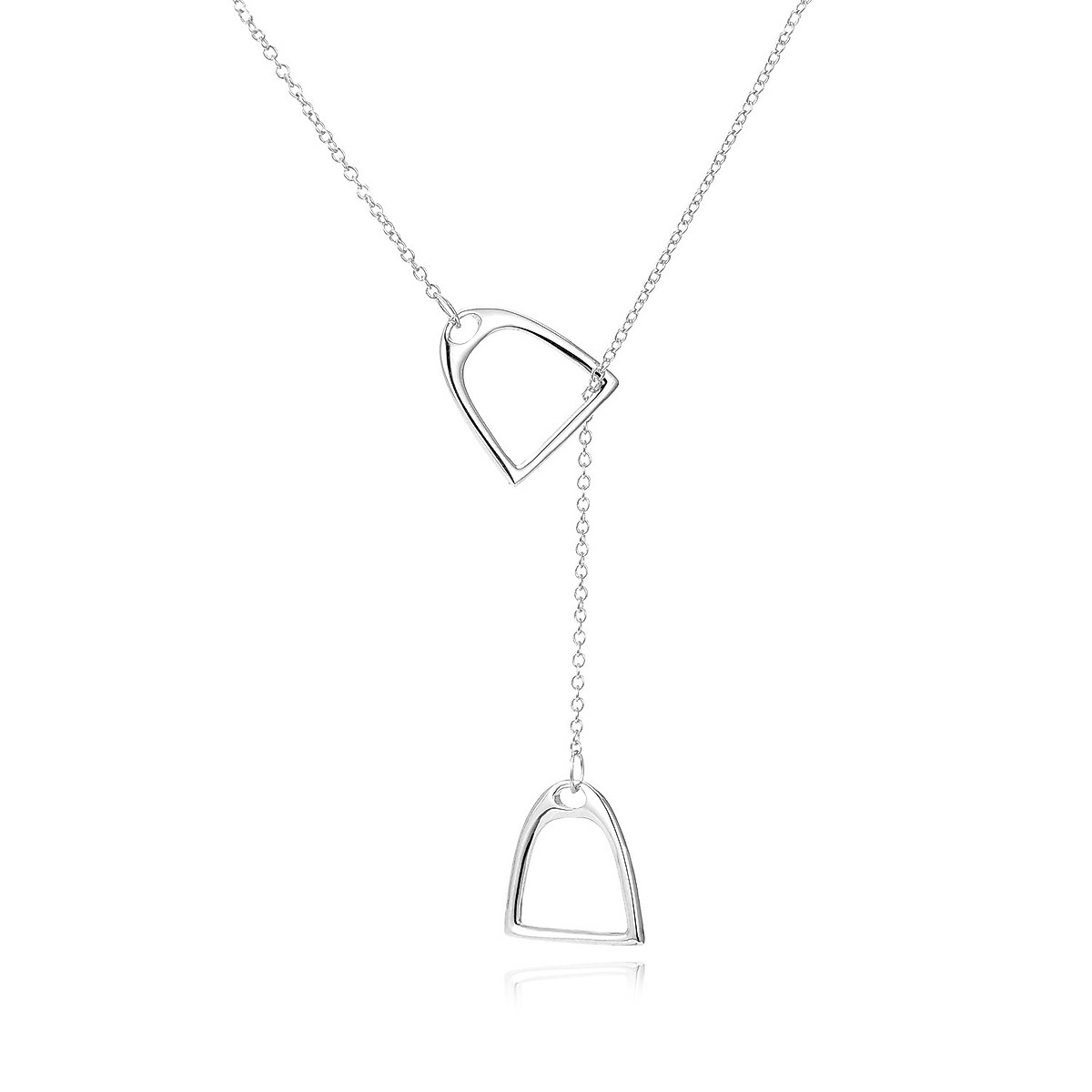 YFN Jewelry 925 Sterling Silver Simple Double Horse Stirrup Lariat Necklace Gift Birthday Day Jewelry 18" for Mom Women Wife