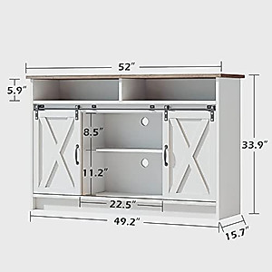 HOMBCK Coffee Bar Cabinet, Farmhouse Buffet Cabinet with Barn Door, White Coffee Bar Sideboard with Storage for Living Room, Dining Room, Hallway, Console Table, Accent Cabinet, White