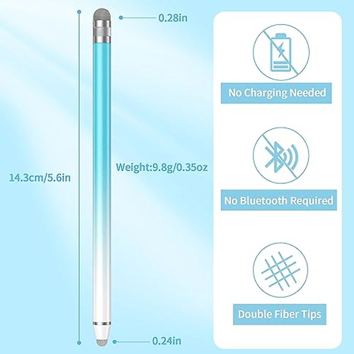 Universal Stylus Pens for Touch Screens (2 Pcs), High Sensitivity Fiber Tips, Compatible with Apple/iPhone/iPad/iOS/Android/Samsung Tablets and All Capacitive Touch Screens (Green+Blue)