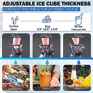 SmaketBuy Commercial Ice Maker Machine 90LBS/24H Stainless Steel Commercial Ice Maker Auto Operation 24LBS Storage 24 Cubes Freestanding Commercial Ice Cube Maker for Restaurant, Coffee Shop, Bar