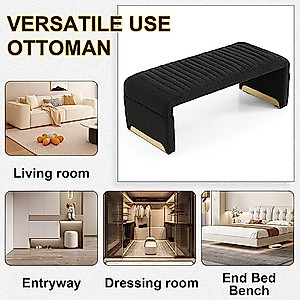 HANLIVES 47.2'' Arched Ottoman Bench,Modern Bed Bench with Boucle Fabric,Faux Fur Bed Bench for Bedroom End of Bed,Upholstered Window Seating Entryway Bench for Living Room,Bedroom(Beige)