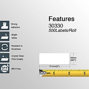 BETCKEY - Compatible DYMO 30330 (3/4" x 2" Removable) Multipurpose/Return Address Labels - Compatible with Rollo, DYMO Labelwriter 450, 4XL & Zebra Desktop Printers[10 Rolls/5000 Labels]