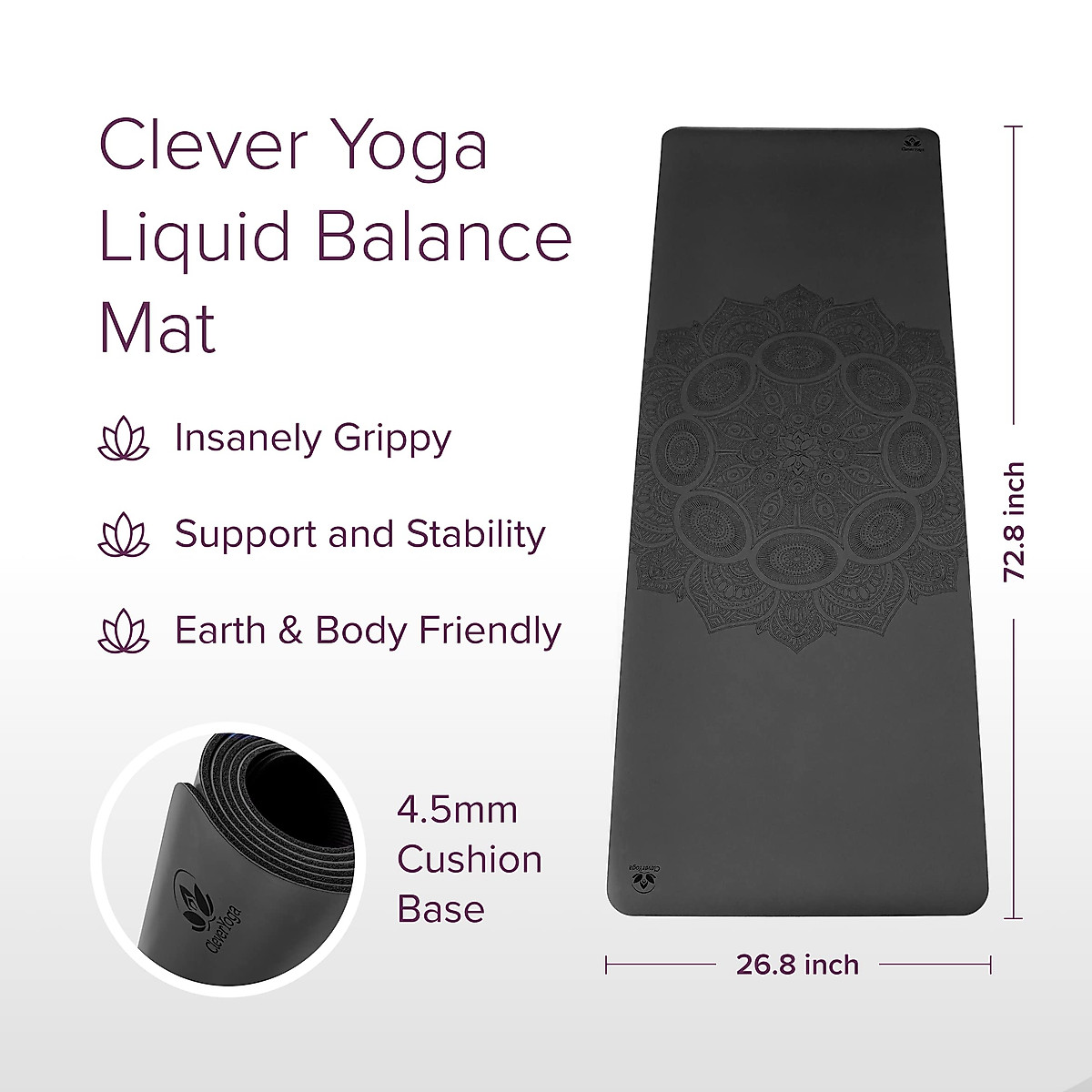 Premium Clever Yoga Mat - Extra Safe Non Slip Yoga Mat Suitable For All Yoga Types - Workout Mat For Home Or On The Go - Includes Our Perfect Fit Mat Bag - Gray