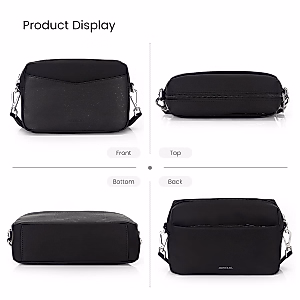 Jackie&Jill Small Crossbody Bags Purses for Women,Cork & Leather Shoulder Handbags with Wide Strap,Top Zipper Camera Bag (Black)