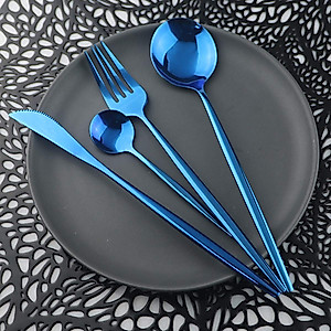 Uniturcky Mirror Polished Blue Silverware Set,24-Piece 304 Stainless Steel Satin Finish Flatware Set,Kitchen Utensil Set,Tableware Cutlery Set for Home and Restaurant, Dishwasher Safe Service For 6